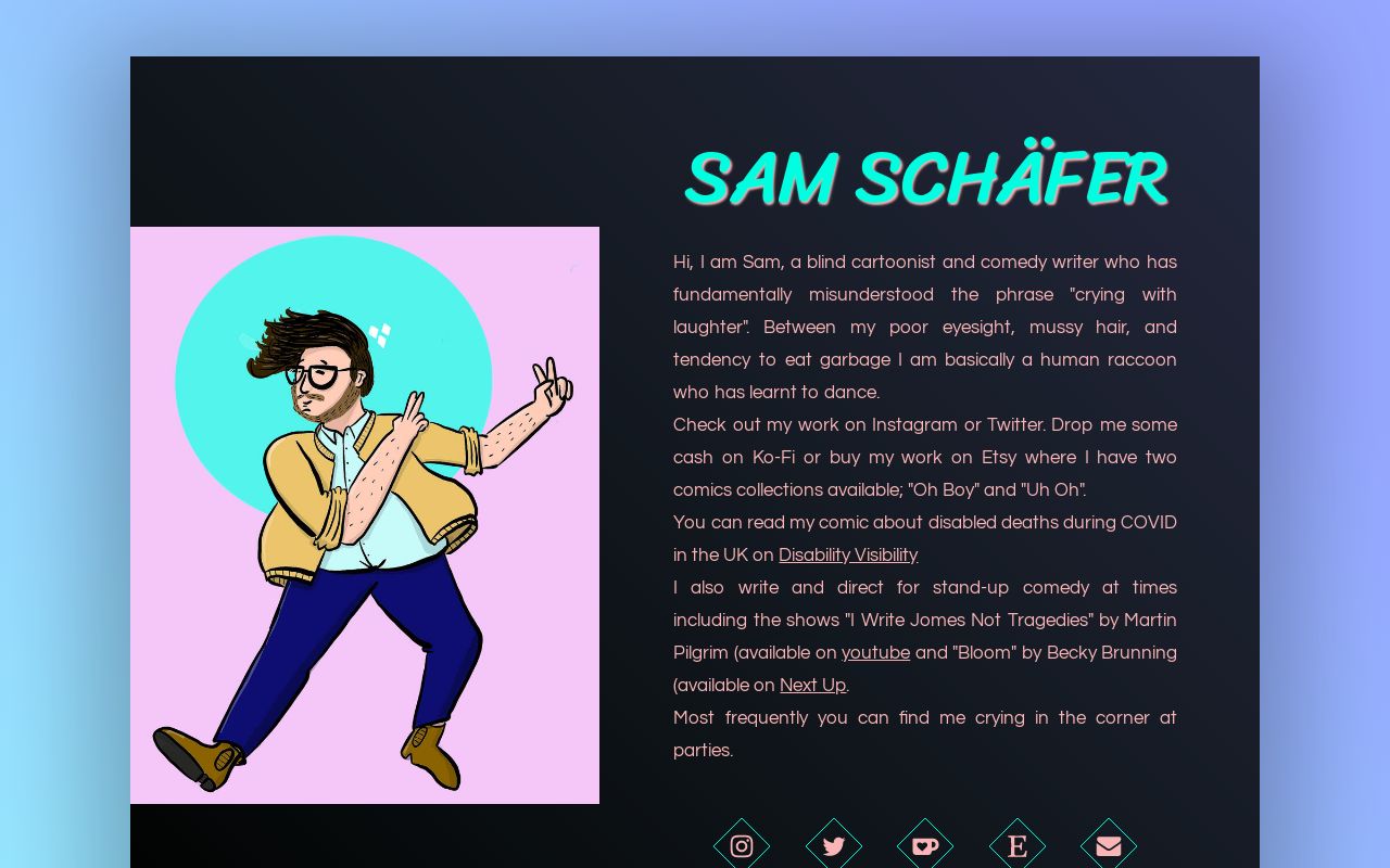 Sam Schafer - blind cartoonist - never won a crossbow championship